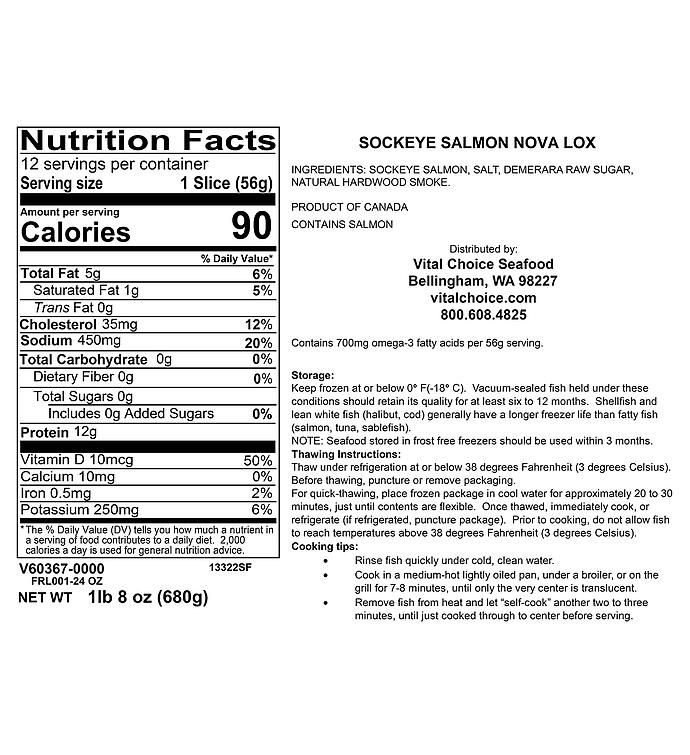 Wild Sockeye Salmon Nova Lox - cured, cold-smoked & sliced | Vital Choice