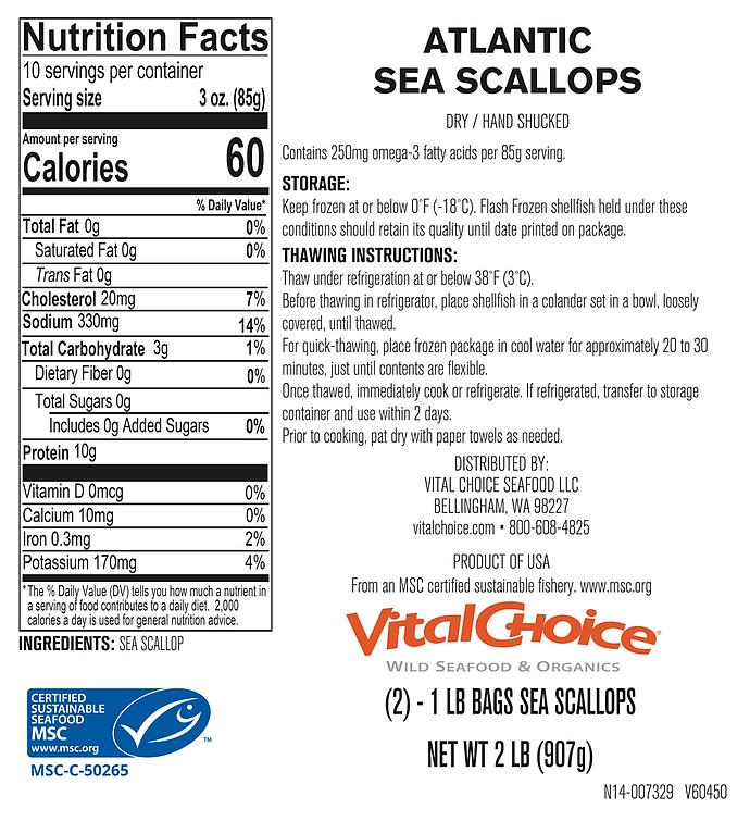 MSC Wild Atlantic Sea Scallops - 1 lb bags | Vital Choice